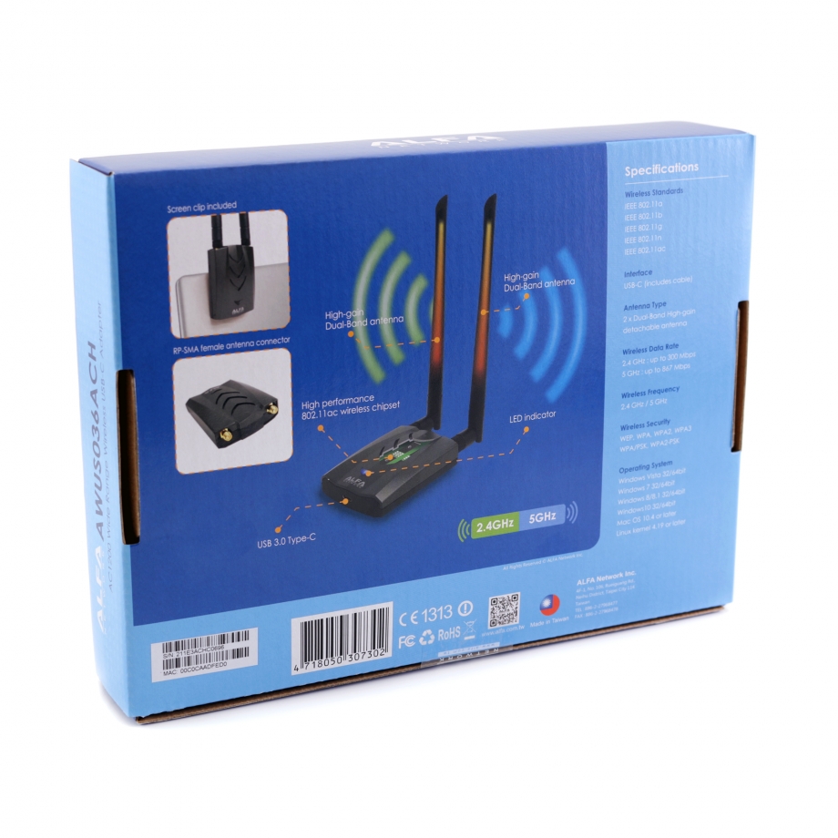 Alfa USB Adapter AWUS036ACH v.2 | Getic